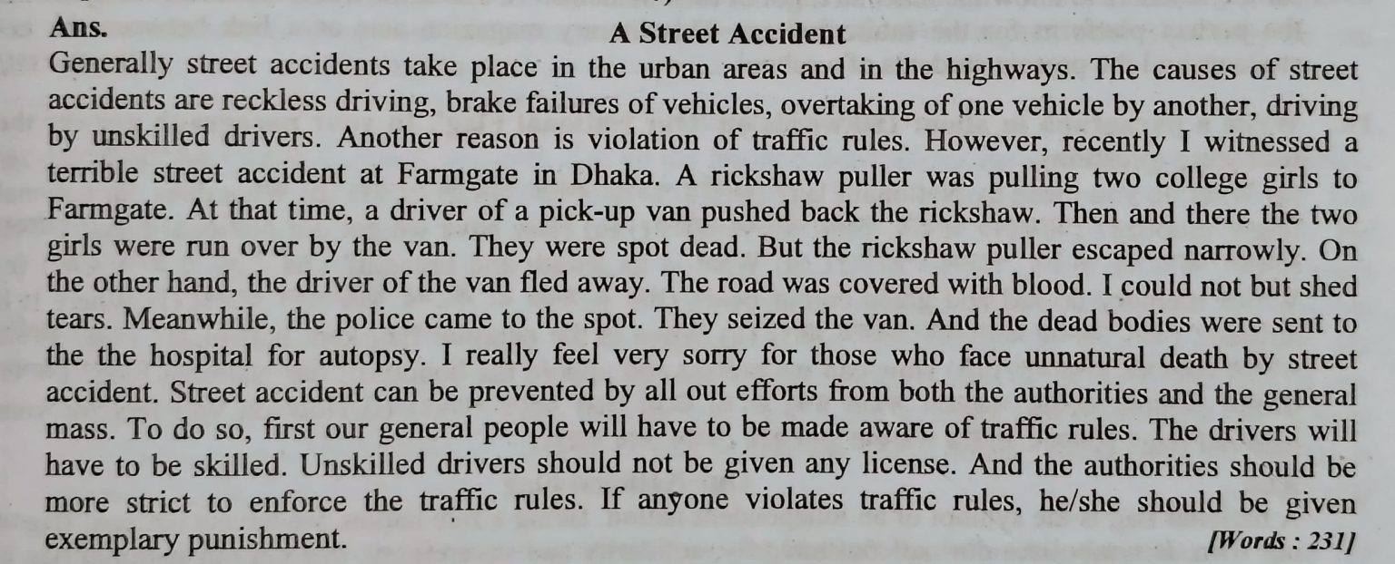 Road Accident Paragraph for Class 6,7,8, SSC and HSC