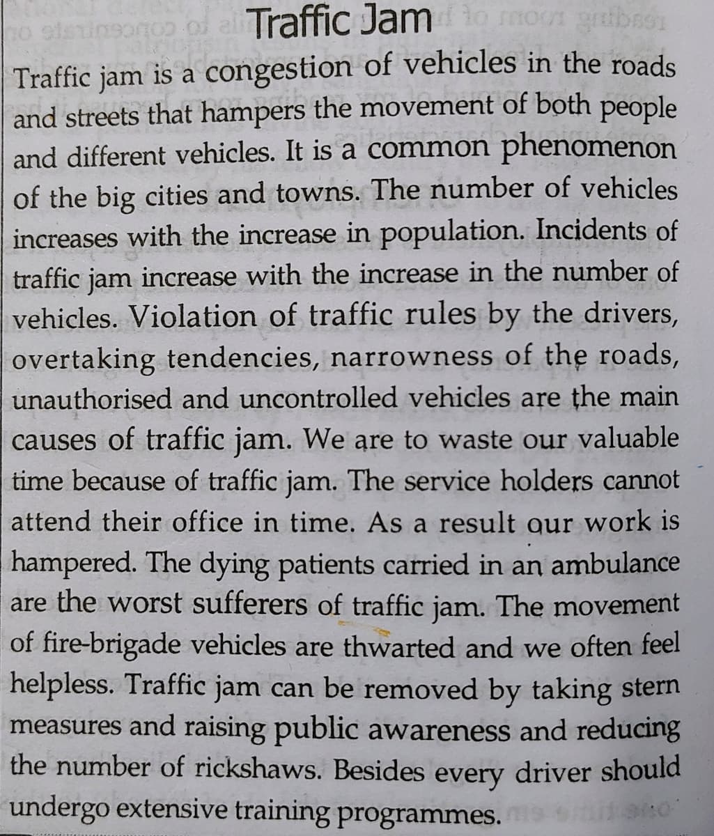 Traffic Jam Paragraph | 100-300 words for class 6,7,8, SSC