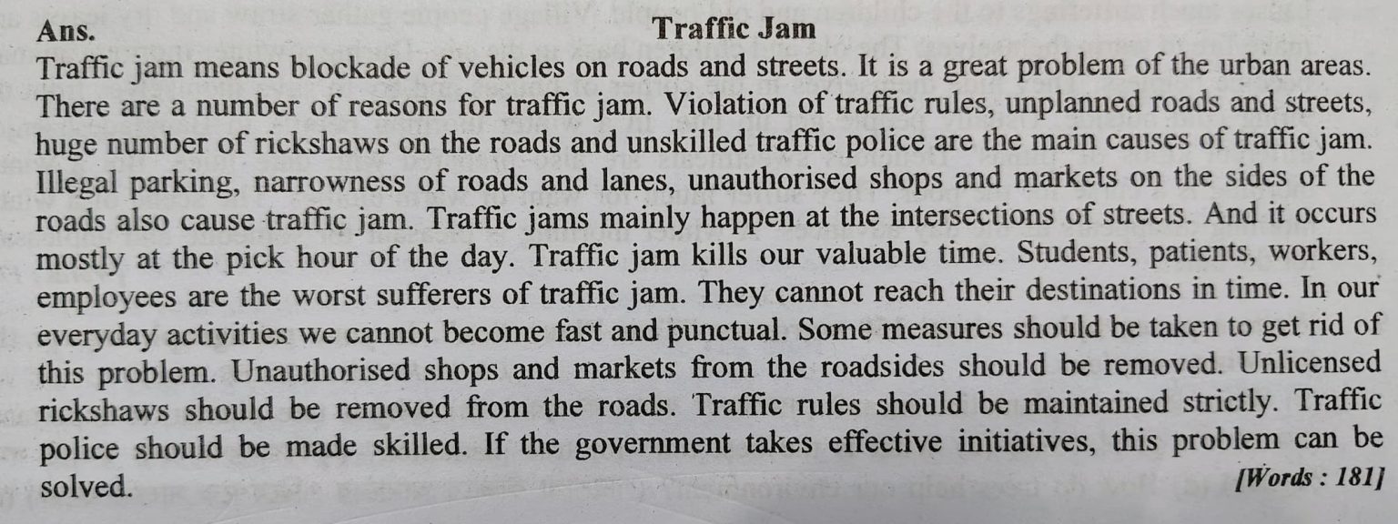 Traffic Jam Paragraph | 100-300 words for class 6,7,8, SSC