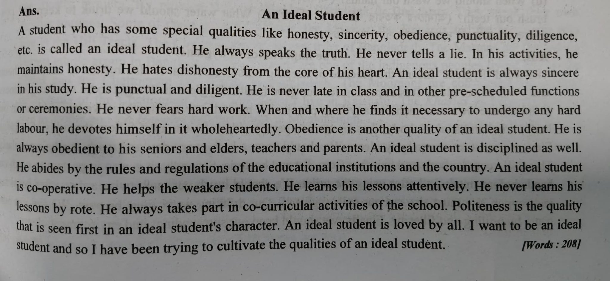 An Ideal Student Paragraph in 100, 150, 200, 250 & 300 Words