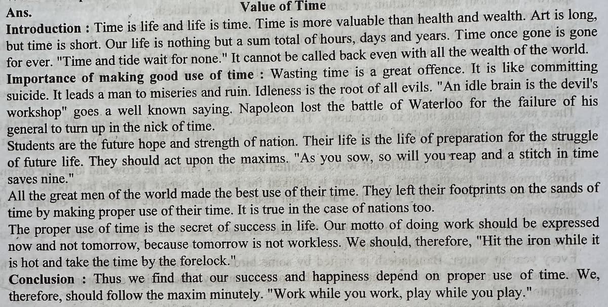 Value of Time Composition for Class 6,7,8,SSC,HSC (3Variant)